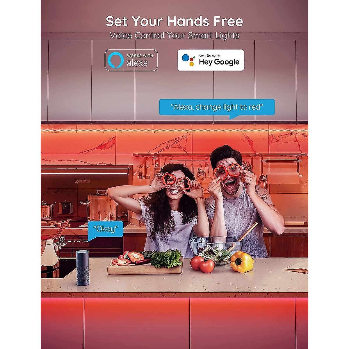 Govee Smart WiFi LED Strip Lights, 32.8ft RGB Light Strips Work with Alexa & Google Home, App Control Music Sync Lights with Protective Coating, Led Lights for Bedroom, Kitchen, Party, Ceiling