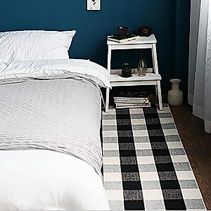 COZRAKON Buffalo Check Indoor Outdoor Rug Cotton Buffalo Plaid Rug for Front Porch,Kitchen,Living Room,Bedroom,Decorative mats 2' x 4.3', Black and White Plaid