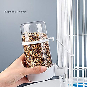 2 Pack Automatic Bird Feeder Bird Water Bottle Drinker Clear Food Seed Dispenser Container Set Hanging in Cage No-Mess for Parrots Budgie Cockatiel Lovebirds Finch Canary Hamster 415ml