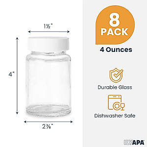 Ilyapa Glass Juice Shot Bottles Pack of 8-4oz On The Go Beverage Storage Container with White Cap, Reusable, Leak Proof