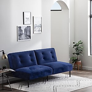Edenbrook Gilman Futon - Futon Sofa Bed - Futon Couch - Small Futon - Living Room Furniture - Armless Sofa Bed Couch - Sleeper Sofa - Navy Blue Velvet Futon, Deluxe