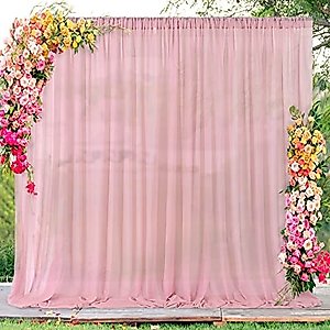 QueenDream 10ft x 10ft Backdrop Curtain for Bridal Shower Dusty Rose Chiffon Background Drapes Sheer Baby Shower Party Decorations