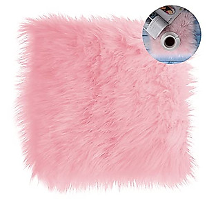 Sibba Faux Fur Area Rugs Chair Pad Protectors 12 inch Mini Square Cover Seat Fuzzy Cushion Carpet Mat Soft Fluffy Rug Couch for Living Bedroom Sofa Nail Art Photography Background Locker Decor (Pink)