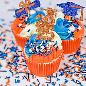 Graduation Cake Topper Congrats Grad Cupcake Toppers Kindergarten High School College University Glitter Decoration Blue Orange