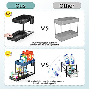 Kjfeoiye Under Sink Organizers and Storage, 2 Pack Large Capacity Heavy Load Pull-out Under Sink Shelves with Sliding Drawer for Kitchen and Bathroom, Black, 12 x 8.7 x 15.7 inch