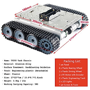 YCKJ Professional Smart Tank Car Chassis with High Torque DC Motors, TP200 Remote Control Metal Robotic Platform Robot Accessories Kit for Arduino Uno, Raspberry Pie, STM32, DIY STEAM Education