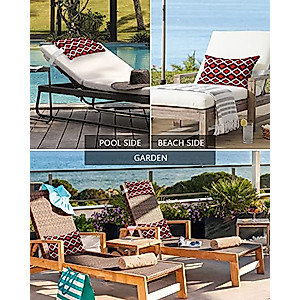 Recliner Head Pillow Ledge Loungers Chair Pillows with Insert Red and Black Moroccan Pattern Geometric Lumbar Pillow with Adjustable Strap Outdoor Waterproof Patio Pillows for Beach Pool, 2 PCS