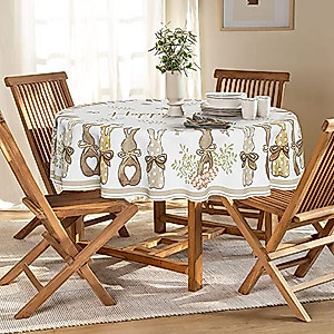 Horaldaily Easter Tablecloth 70x70 Inch Round, Spring Carrots Bunny Table Cover for Party Picnic Dinner Decor