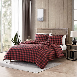 Eddie Bauer - Queen Comforter Set, Cotton Reversible Bedding, Buffalo Plaid Home Decor for All Seasons (Red/Black, Queen)