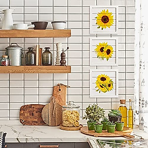 Sunflower Wall Decor Set of 3 - Rustic 8x8 Inch Printed Panels for Home, Bathroom, Kitchen, or Office - Sunflower Gifts for Women Wood Flower Pictures Design Theme Clearance Decorations Sun Flowers to Brighten Up Any Space