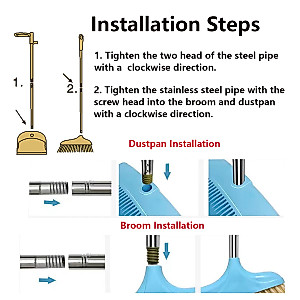 Indoor Broom and Dustpan Set,41" Height Broom with Stand Up Dustpan,Anti-Scratch Edge, 15°Angle Ergonomic Design,Seamless Rubber Strip Fit The Ground to Avoid Dust Leakage,Used for Home Office