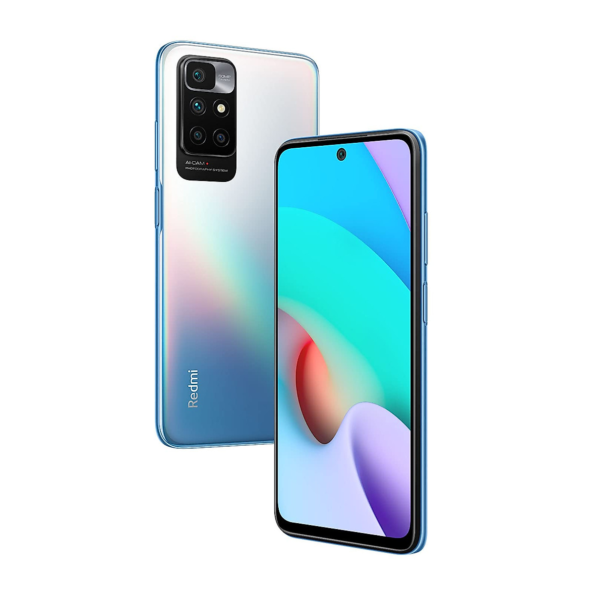 Xiaomi Redmi 10 4G Volte GSM Factory Unlocked 6.5" 50MP Quad Camera (Sprint Boost Cricket) + Fast Car Charger Bundle (Sea Blue, 64GB+4GB)