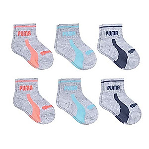 PUMA Baby 6 Pack Infant Anklet Socks, Grey/Coral, 12-24 Months US