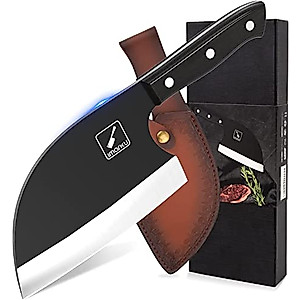 imarku Butcher Knife 7 inch Sharp Meat Cleaver Hand Forged Serbian Chef Knife with Leather Sheath High Carbon Steel Cleaver Knife for Kitchen, Camping, BBQ