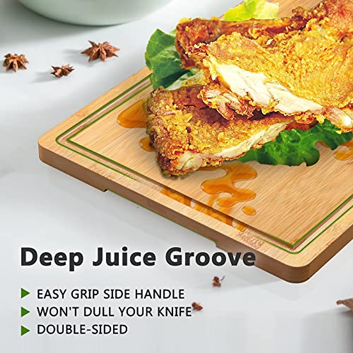 Bamboo Cutting Board for Kitchen, Bamboo Chopping Board with Handle and Juice Groove, Heavy Duty Butcher Block Cutting Board for Meat Cheese and Vegetables, Medium, 15" x 10"