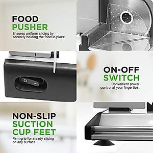 Nutrichef Electric Meat Slicer | 200W Automatic Meat, Deli & Bread Slicer | Adjustable Dial for 0-15mm Cutting Range Thickness | Removable 7.5 IN Stainless Steel Blade & Food Pusher for Safety (Black)