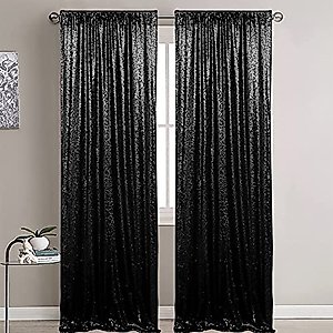 WISPET Black Sequin Backdrop Curtains 2 Panels 2FTx8FT Glitter Drapes Backdrop Sparkle Curtains Photo Backdrop for Halloween Wedding Birthday Bridal Party Decor