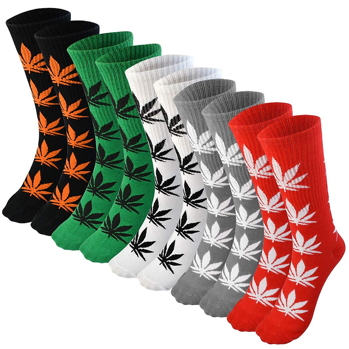 Lystaii 5 Pairs Weed Leaf Printed Cotton Socks Unisex Maple Leaf Printed Socks (Multicolor, Large)