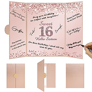 Vlipoeasn Sweet 16 Birthday Guest Book Alternative, Rose Gold Sweet 16 Birthday Decorations for Girl, 16th Birthday Party Signature Book, 16 Year Old Birthday Gifts for Girls