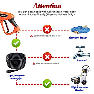Sooprinse High Pressure Washer Gun, Power Washer Gun with Replacement Extension Wand, 5 Nozzles Tips, M22 Fitting, 37 Inch, 3000 PSI, Orange