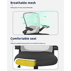 Office Chair Desk Chair Computer Chair with Lumbar Support Flip-up Arms Swivel Rolling Executive Task Chair Mesh Adjustable Ergonomic Chair for Adults(White)