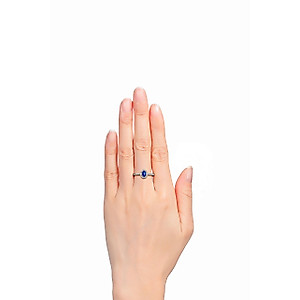 Rylos Rings for Women Sterling Silver Halo of Diamond Birthstone Ring 6X4MM Gemstone Exotic Blue Star Sapphire Jewelry Size 8