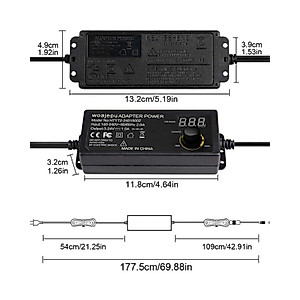 3V ~ 24V 2.5A 60W Power Supply with Volt Diaplay Adjustable DC 3V 5V 6V 9V 12V 15V 16V 18V 19V 20V 24V Variable Universal AC/DC Adapter 100V-240V AC to DC Converter with 8 Selectable Adapter Tips