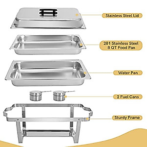 BriSunshine 4 Packs 8 QT Chafing Dish Buffet Set, Stainless Steel Rectangular Buffet Warmer for Parties with Foldable Frame Pans Lids, Full Size Chafing Dishes Food Warmers for Buffet Weddings Events