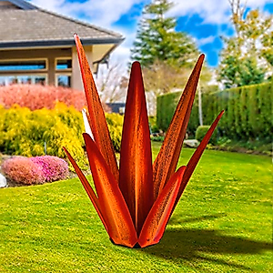 KODIBO Large Tequila Rustic Sculpture, Rustic Metal Agave Plants for Outdoor Patio Yard, Home Decor Hand Painted Metal Agave Garden Yard Statue, Outdoor Lawn Ornaments Yard Stakes (Red - M)