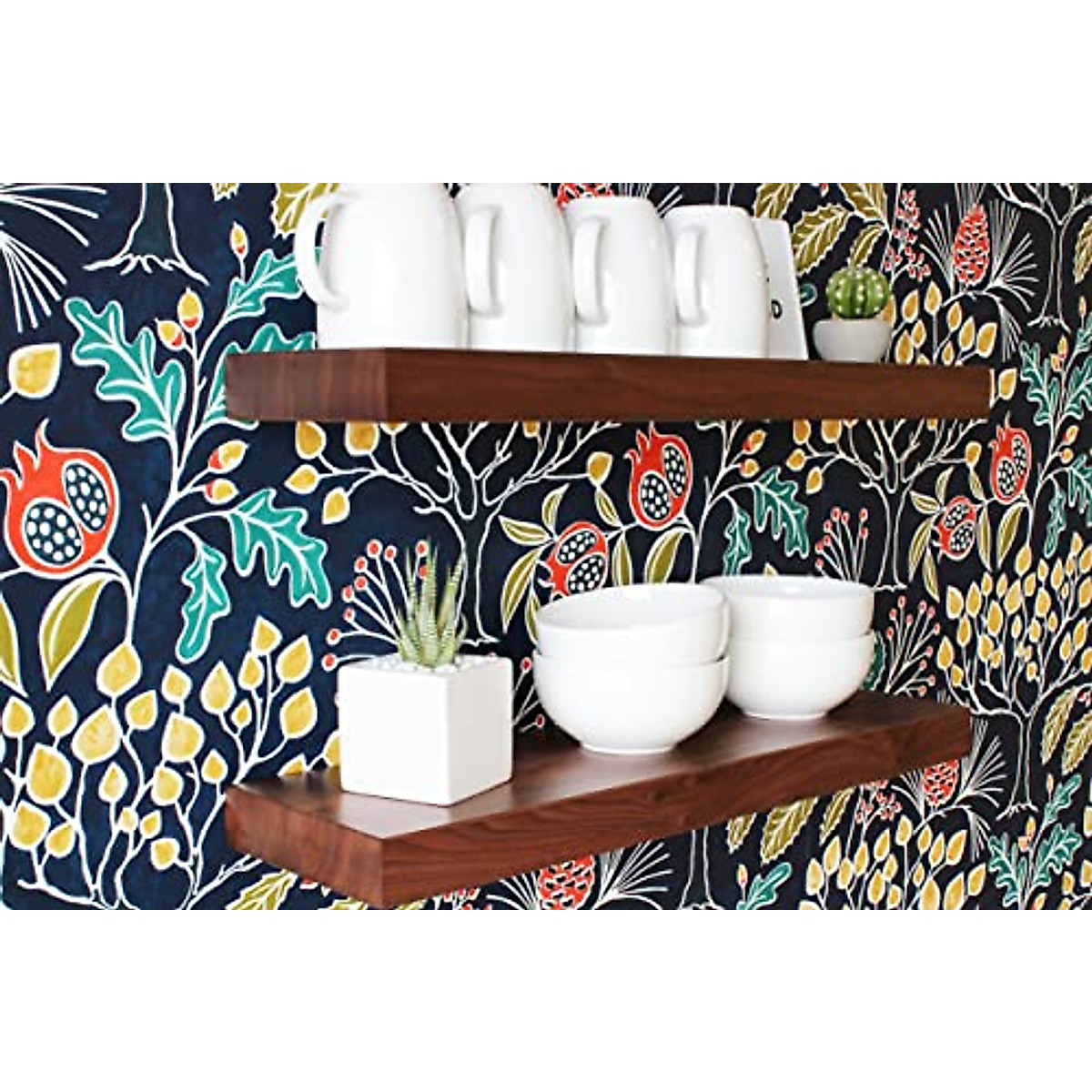 Urban Legacy Accent Floating Shelves | Black Walnut Modern Hardwood with Floating Brackets | Set of 2 (24" W x 7" D)