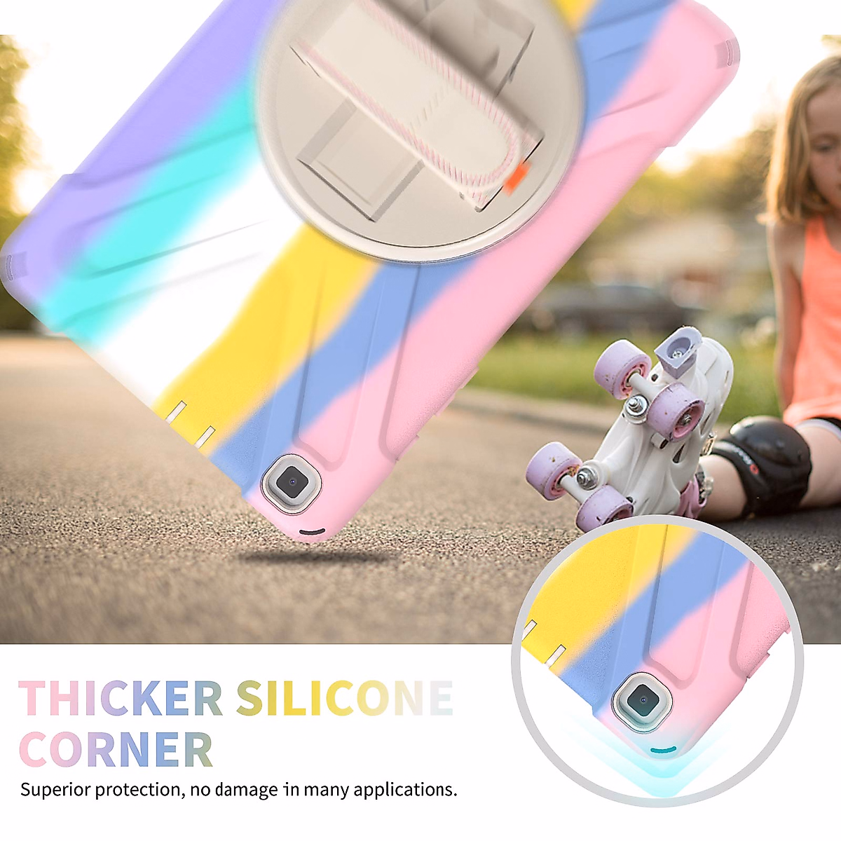 TSQ Case for 8.0 Inch 2019 SM-T290/T295 for Kids Girls | Heavy Duty Rugged Protective Cute Colorful Case w/Stand Hand Shoulder Strap for Tablet 8 Inch | Rainbow Pink