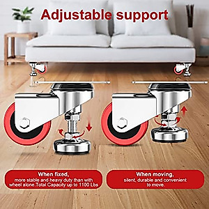Homhoo 2" Leveling Plate Caster Wheels with Adjustable Anti-Vibration Leveling Foot Pad Heavy Duty Swivel casters for Workbench, Machine Equipment, Furniture Red Set of 4 Total Capacity 1100 Lbs