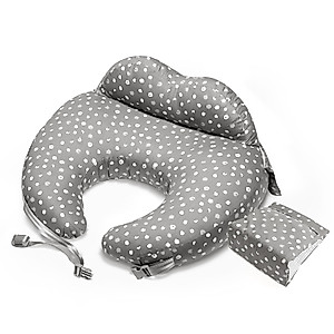 MOMTORY Nursing Pillow for Breastfeeding & Bottle Feeding Pillows 15° Tilt to Prevent Spitting Milk, Arm Pillow Support for Mom and Baby, Adjustable Waist Strap Cotton Cover, Grey