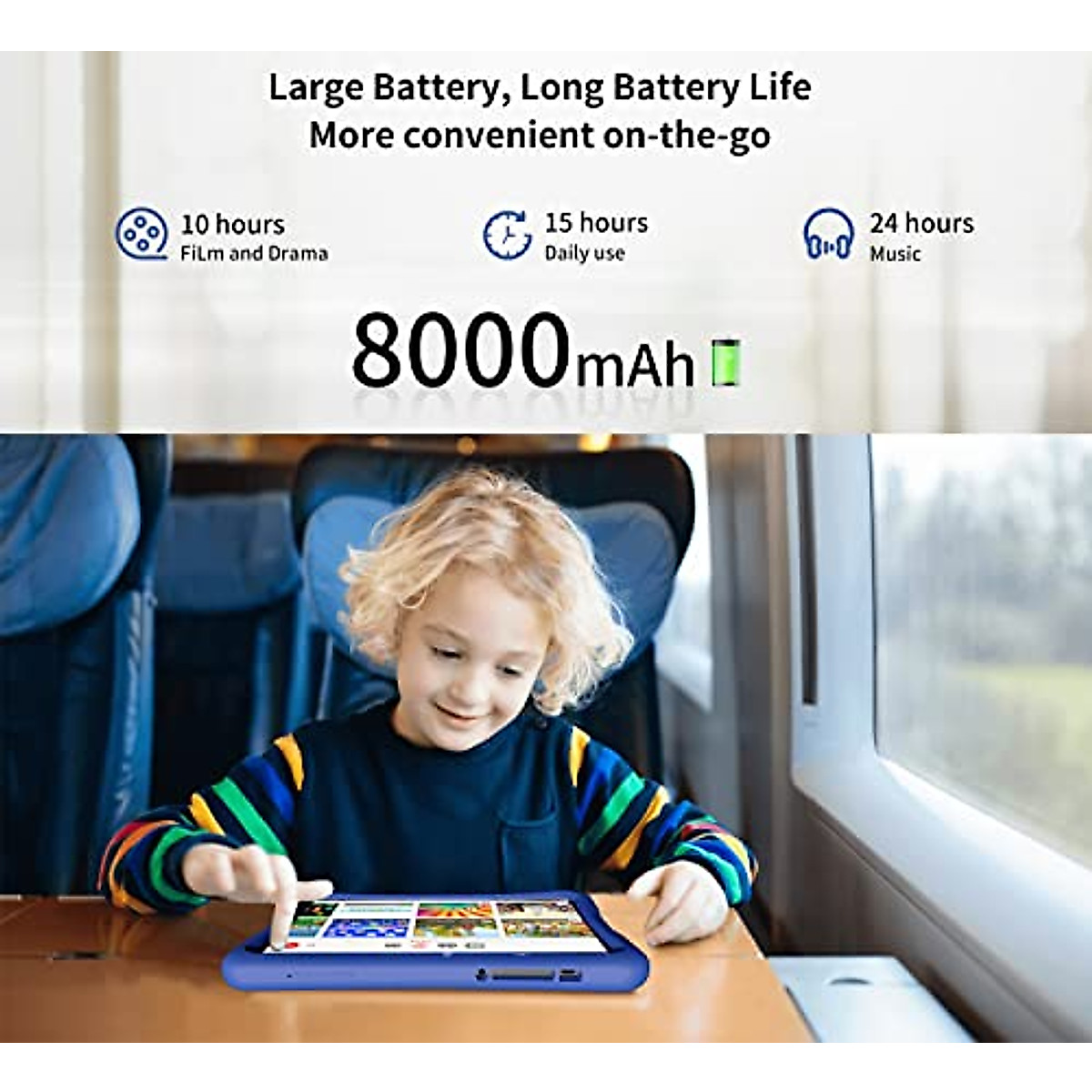 NOBKLEN Kids Tablet 10 Inch Tablet with Android 12 OS - 4GB RAM and 64GB Storage, 2.4G/5G WiFi, 1280 * 800 IPS Display, 8000mAh Battery, Bluetooth 5.0, GPS, Dual Cameras, and Parental Controls