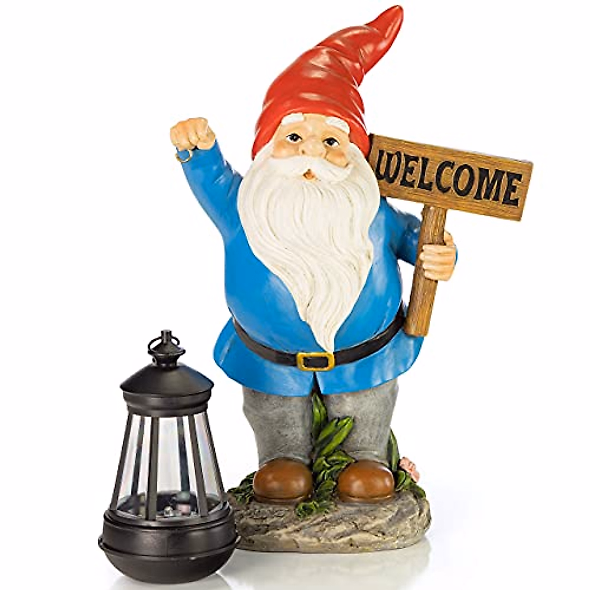 VP Home Welcome Gnome with Lantern Solar Powered LED Outdoor Decor Garden Light (Red Hat) Welcome gnome Statues Outdoor gnome Decor Funny Figurine Decor for Outside Patio, Yard, Lawn