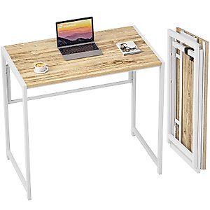 GreenForest Folding Desk No-Assembly, 31.5 in Small Desk for Small Spaces, Computer Desk for Home Office, Space Saving Foldable Table, Study Writing Desk, Oak White