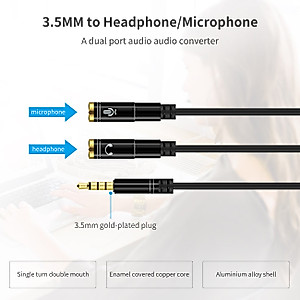 Headphone Splitter, Sorthol 3.5 mm Audio Stereo Y Splitter Extension Cable 2 Port Male to Female Dual Headphone Jack Adapter for iPhone, Samsung, PS4, Switch, Tablets
