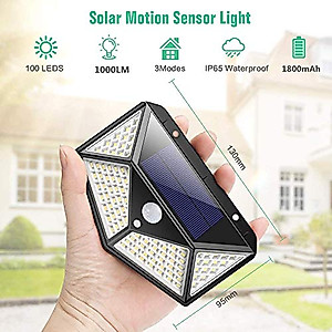 NXSP Outdoor Solar Lights, 100 LED Motion Sensor Solar Lights, IP65 Waterproof Module, [2400 Super Bright Energy-Saving Lamps] with 270° Wide Angle, Used in Gardens, terraces, garages(5)