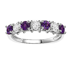 Tirafina Amethyst and Lab-Created White Sapphire Band Ring, Alternating Stones, Sterling Silver, (3.5mm stone)
