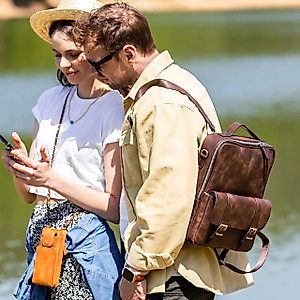 Bayelon Genuine Leather Backpack Vintage Laptop Bag for Women & Men, Travel Daypack, School Bag, Slim Business Bag (Dark Brown)