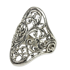 NOVICA Artisan Handmade .925 Sterling Silver Cocktail Ring No Stone Indonesia 'Celuk Fern'