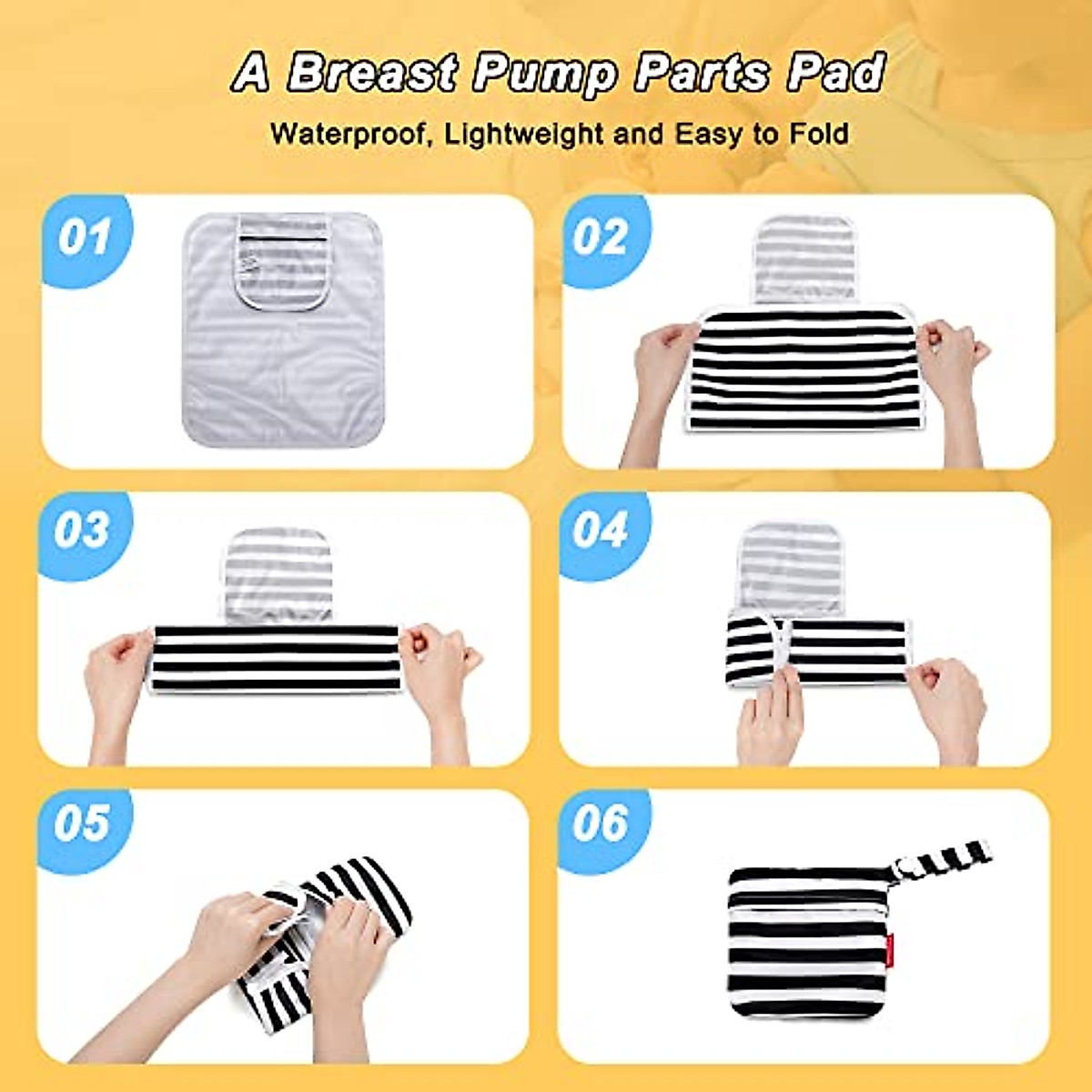 Damero Breast Pump Parts Bag, 2Pack Wet Bag for Breast Pump Parts Storage with Waterproof Mat, Black Strips