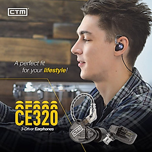 CTM CE320 Triple Driver in-Ear Monitor | Noise Isolating Professional Musician Wired in-Ear Monitor | Detachable Cable (Smoke)