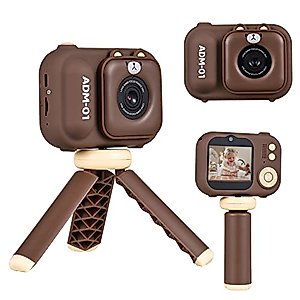 Andoer 1080P Kids Digital Camera Mini Video Camera for Kids 48MP 2.4 Inch IPS Screen Dual Lens Built-in Battery with 32GB Memory Card & Card Reader & Desktop Tripod Birthday for Kids