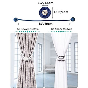 TECVINCI Magnetic Curtain Tiebacks with Upgrade Larger Magnet, 2 Pack 16 Inch Drapery Holdbacks for Indoor & Outdoor Curtain - Silver Grey