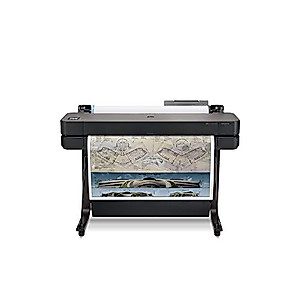 HP DesignJet T630 (T600 Series) Large Format Wireless Plotter Printer - 36", with Auto Sheet Feeder, Media Bin & Stand (5HB11A), Black