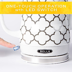 BELLA Electric Ceramic Tea Kettle, Boil Water Quickly and Easily, Detachable Swivel Base & Boil Dry Protection, Carefree Auto Shut Off, 1.2 L, Silver Tile Pattern