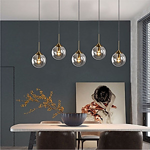 KCO Lighting Modern 1-Light Globe Pendant Light Mid Century Large Single Smoke Glass Hanging Light Brushed Brass Adjustable Pendant Light Fixture for Living Room Kitchen Island (Smoke Gray)