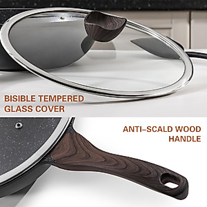 Kordisen Nonstick Wok with Lid, 12 Inch Woks & Stir-fry Pans, Granite Stone Coating for Cooking, Induction Cookware, Compatible with All Stovetops, PFOA Free