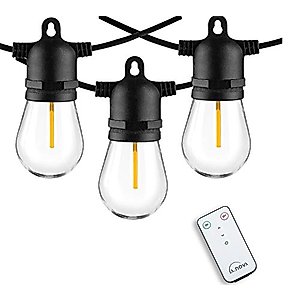 L.A. NOVA Outdoor String Lights Dimmable 48ft with 15 Plastic Edison LED Bulbs, Extendable & Dimmable, 2 Replacement Filaments for Patio, Cafe, Party, Porch